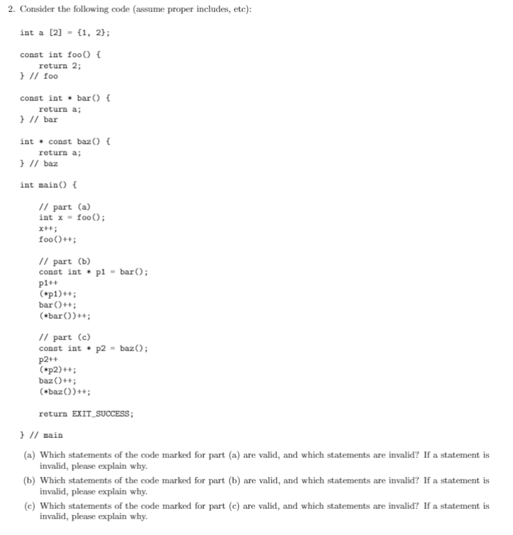 Solved 2. Consider the following code assume proper | Chegg.com