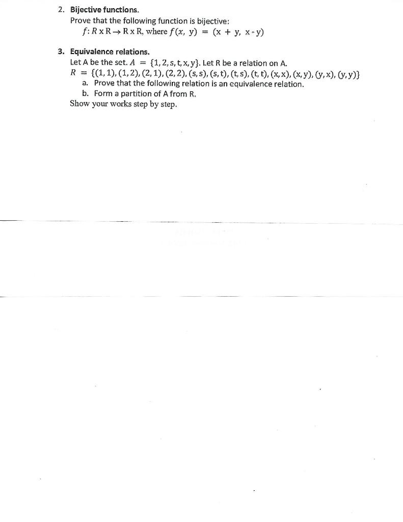 Solved 2. Bijective functions. Prove that the following | Chegg.com