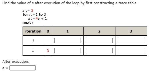 Solved Find the value of a after execution of the loop by | Chegg.com