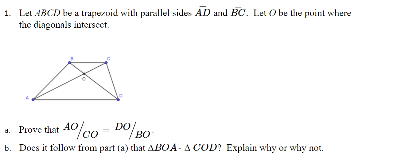 Solved 1. Let ABCD be a trapezoid with parallel sides AD and | Chegg.com