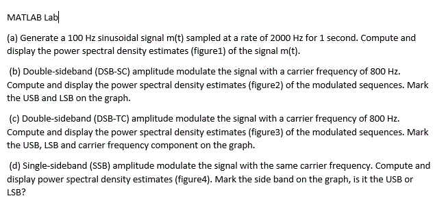 MATLAB Lab (a) Generate a 100 Hz sinusoidal signal | Chegg.com