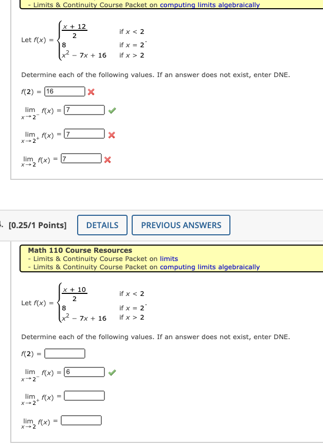 Solved Limits & Continuity Course Packet on computing limits | Chegg.com
