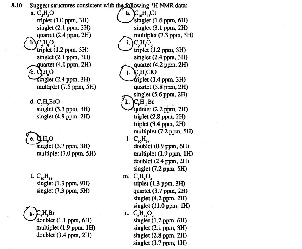 Solved 8.10 cao, c. JHO Suggest structures consistent with | Chegg.com