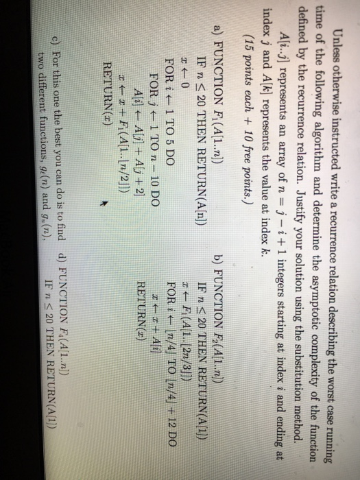 Solved Unless otherwise instructed write a recurrence | Chegg.com
