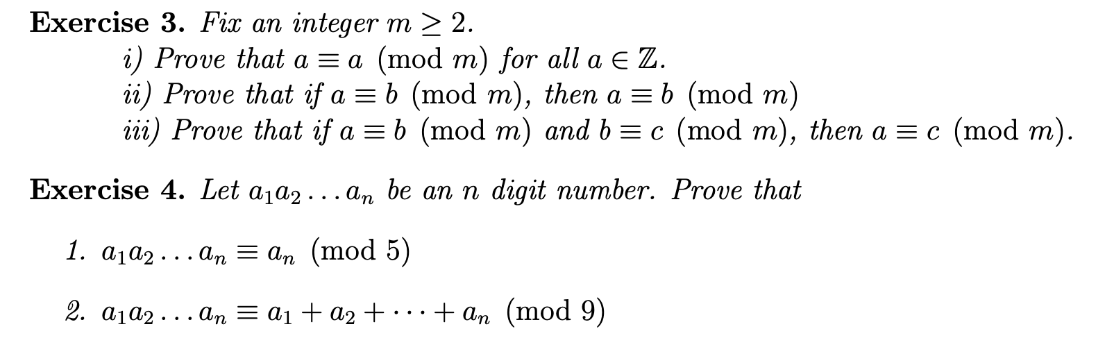 Solved Exercise 3. Fix an integer m > 2. i) Prove that a = a | Chegg.com