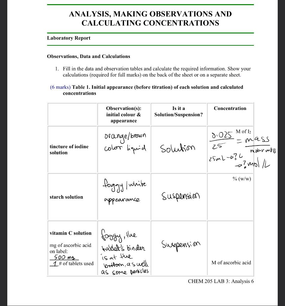 ANALYSIS, MAKING OBSERVATIONS AND CALCULATING | Chegg.com