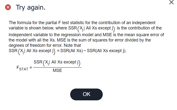 Solved > Try again. The formula for the partial F test | Chegg.com
