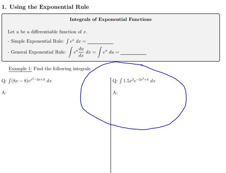 Solved 1. Using the Exponential Rule Integrals of | Chegg.com