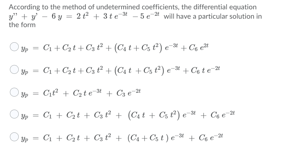 Solved According to the method of undetermined coefficients, | Chegg.com