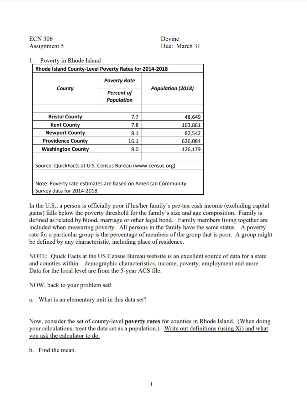 Solved ECN 306 Assignment 5 Devine Due: March 31 Poverty in | Chegg.com