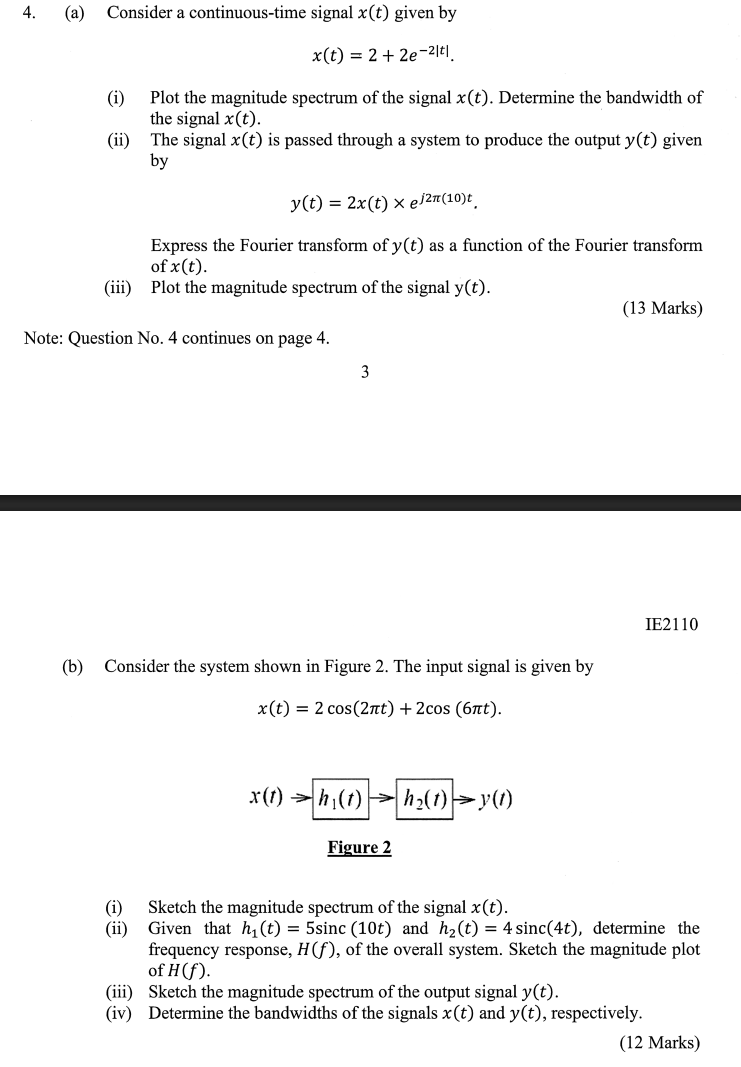 Solved (a) ﻿Consider a continuous-time signal x(t) ﻿given | Chegg.com