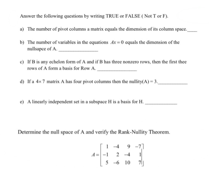 Solved Answer the following questions by writing TRUE or | Chegg.com
