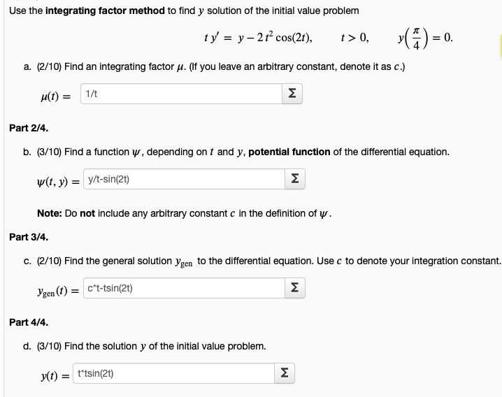 Solved Use the integrating factor method to find y solution | Chegg.com