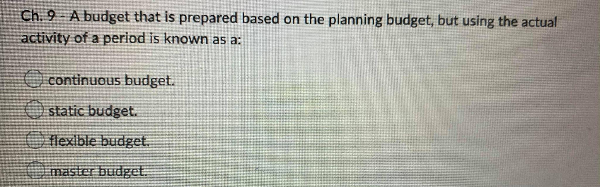 Solved Ch. 9 - A budget that is prepared based on the | Chegg.com