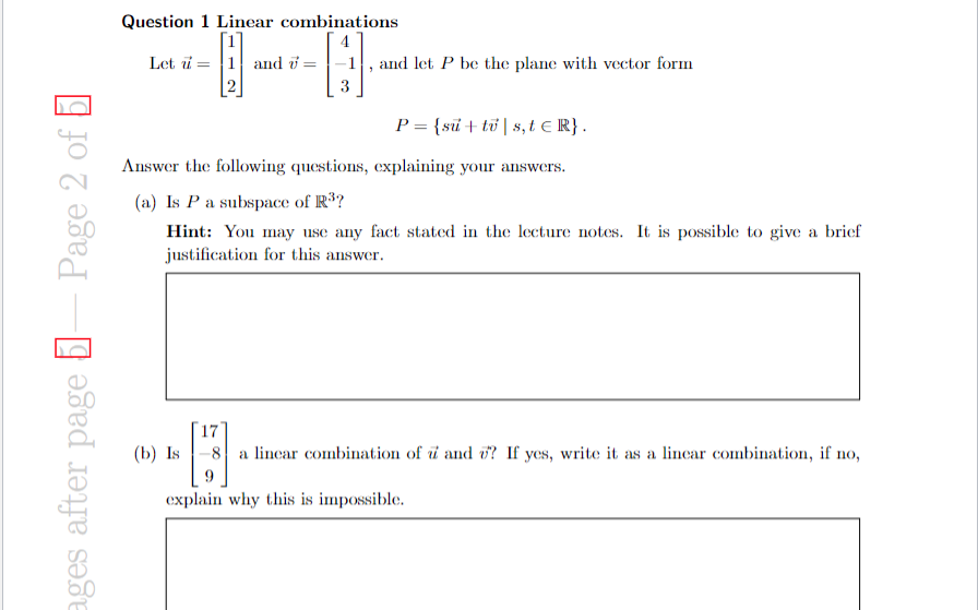 Solved Question 1 Linear combinations Let i = 1 and v= 2 -1, | Chegg.com