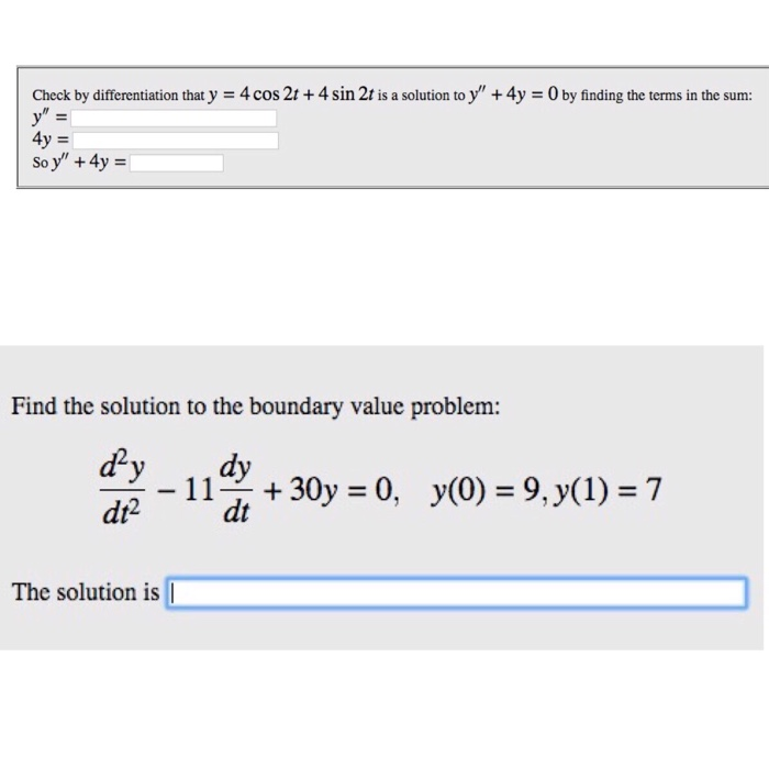 Solved Check by differentiation that y 4 cos 2t +4 sin 2t is | Chegg.com