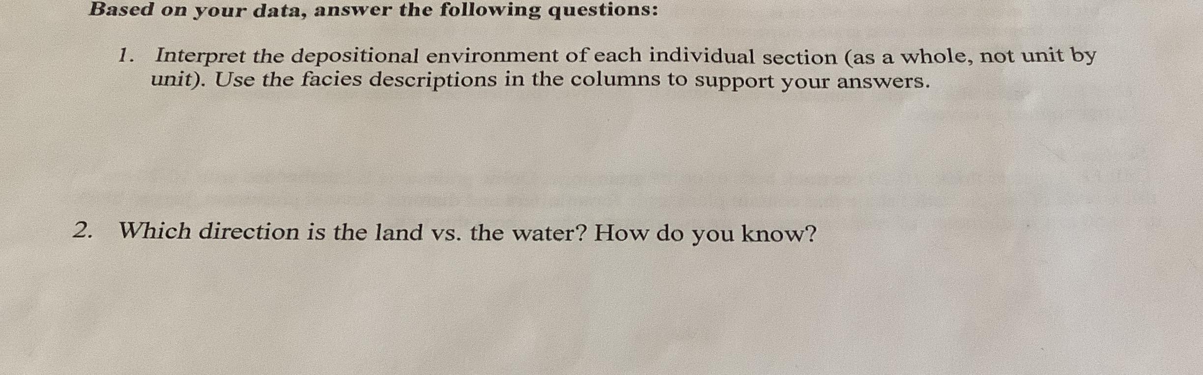 Solved 1. Interpret the depositional environment of each | Chegg.com