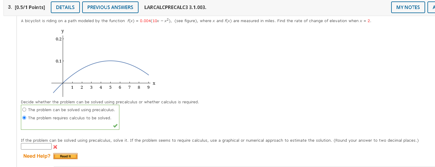 Solved A bicyclist is riding on a path modeled by the | Chegg.com