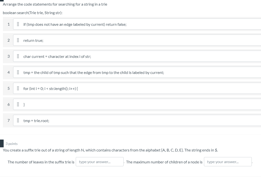 Solved Arrange the code statements for searching for a | Chegg.com