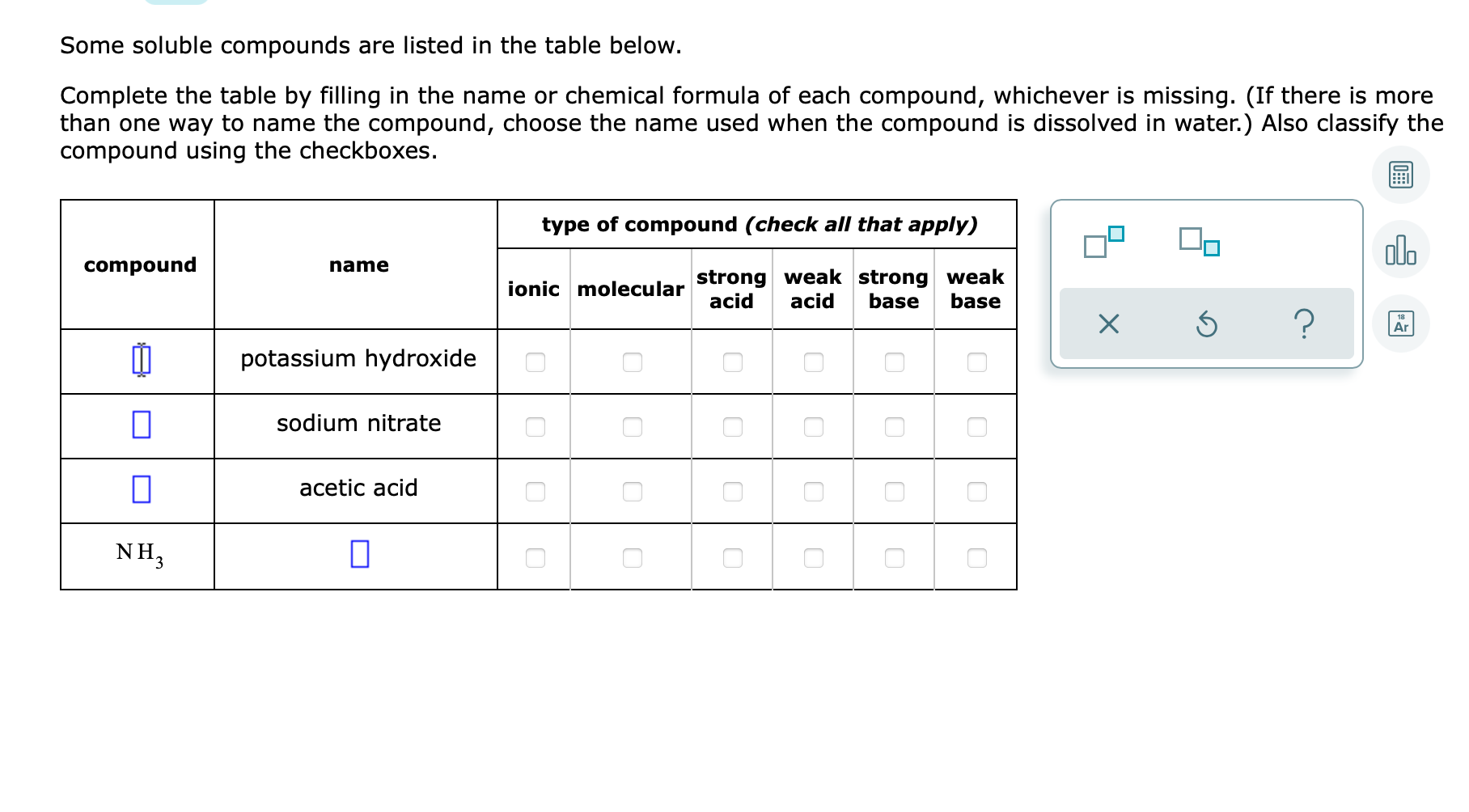 Solved Some soluble compounds are listed in the table below. | Chegg.com