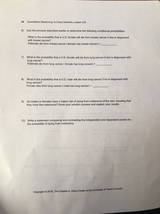 Quantitative Reasoning. In-Class Activities, Lesson | Chegg.com