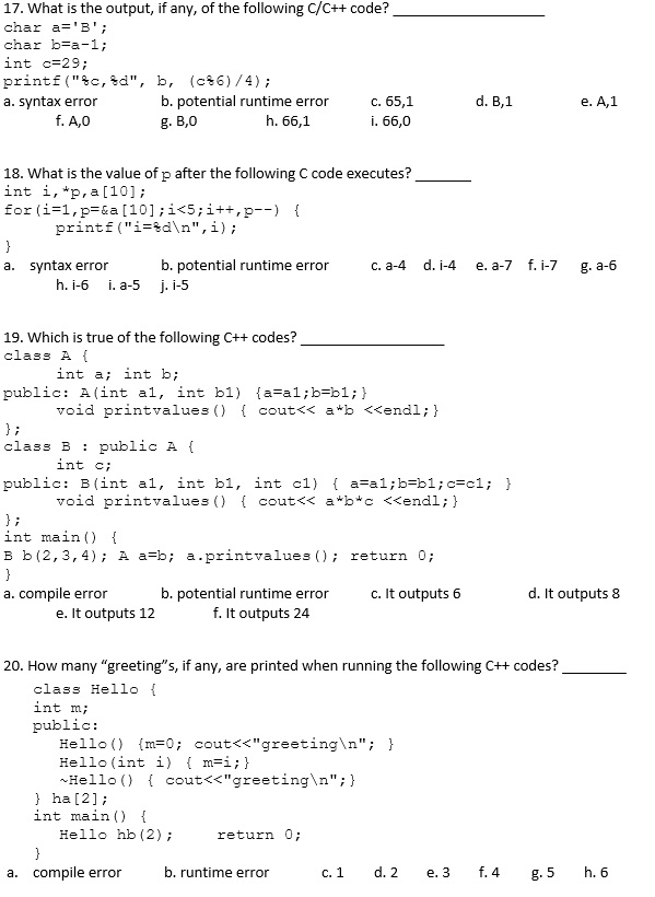 Solved 17 What Is The Output If Any Of The Following