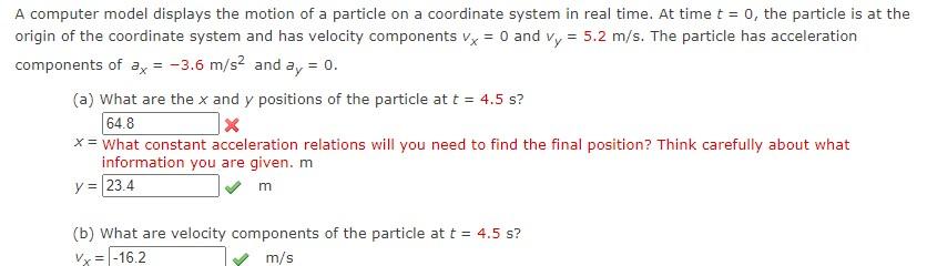 Solved A computer model displays the motion of a particle on | Chegg.com