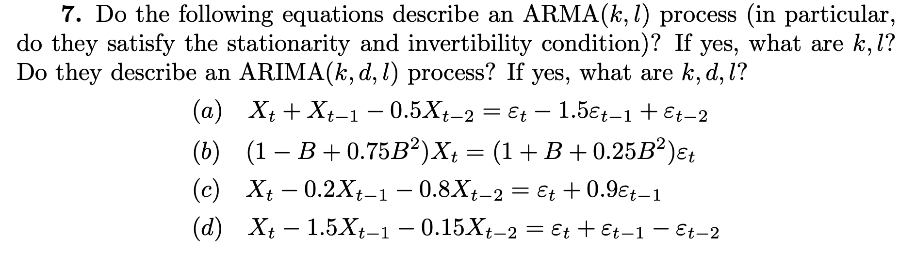 7. Do the following equations describe an ARMA(k,l) | Chegg.com