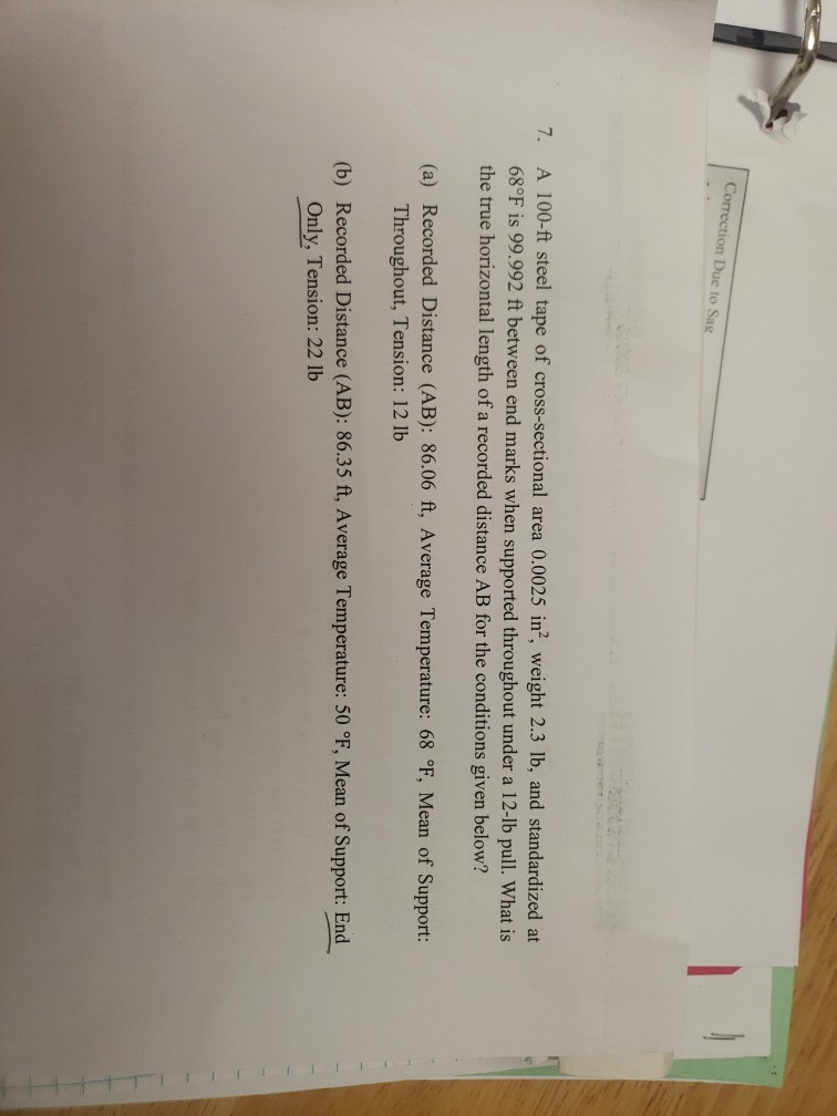 Solved Correction Due to Sag 2 A 100-ft steel tape of | Chegg.com
