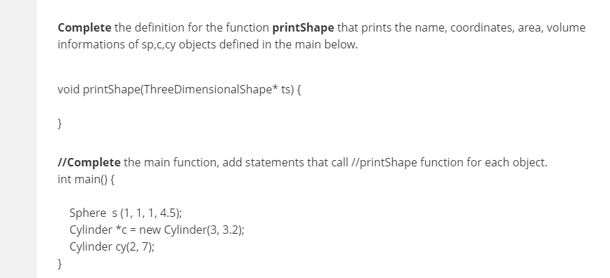 Solved Tasks: 1)Declare an abstract base class called "Three | Chegg.com