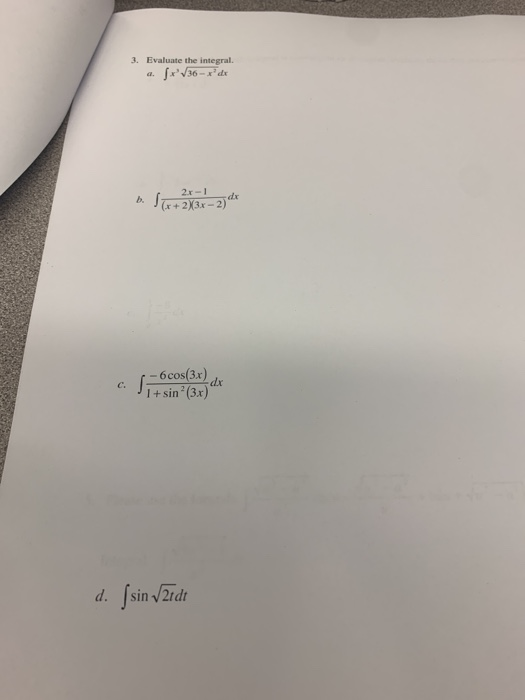 Solved 3. Evaluate the integral (x + 2X3x -2) - 6cos(3.x) 1 | Chegg.com