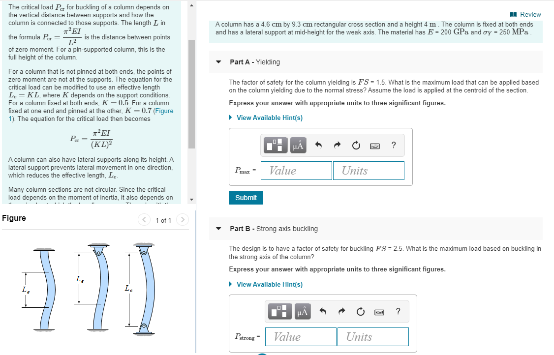Solved The critical load Pc for buckling of a column depends | Chegg.com