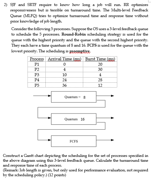 Solved 2) SJF and SRTF require to know how long a job will | Chegg.com