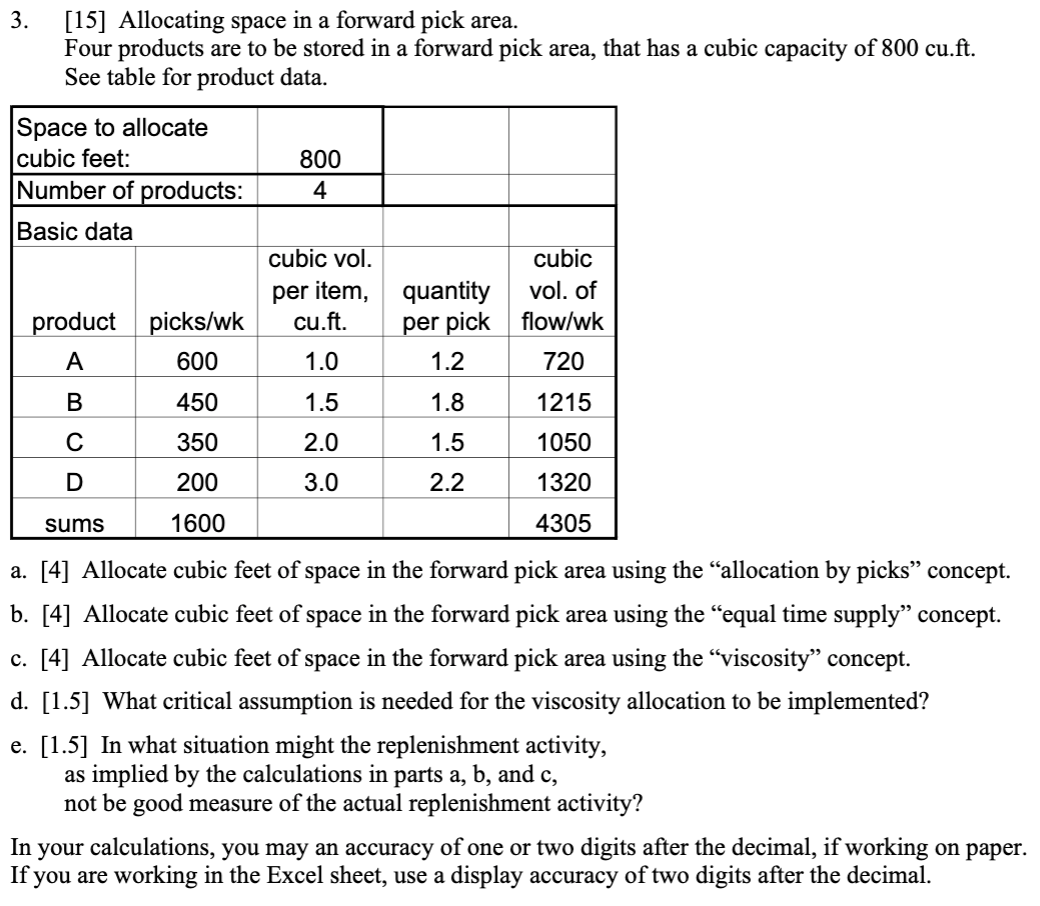 3. [15] Allocating space in a forward pick area. Four | Chegg.com