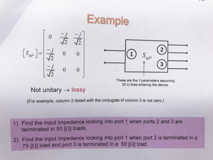 Example 50Ω -j J2 These are the S parameters assuming | Chegg.com