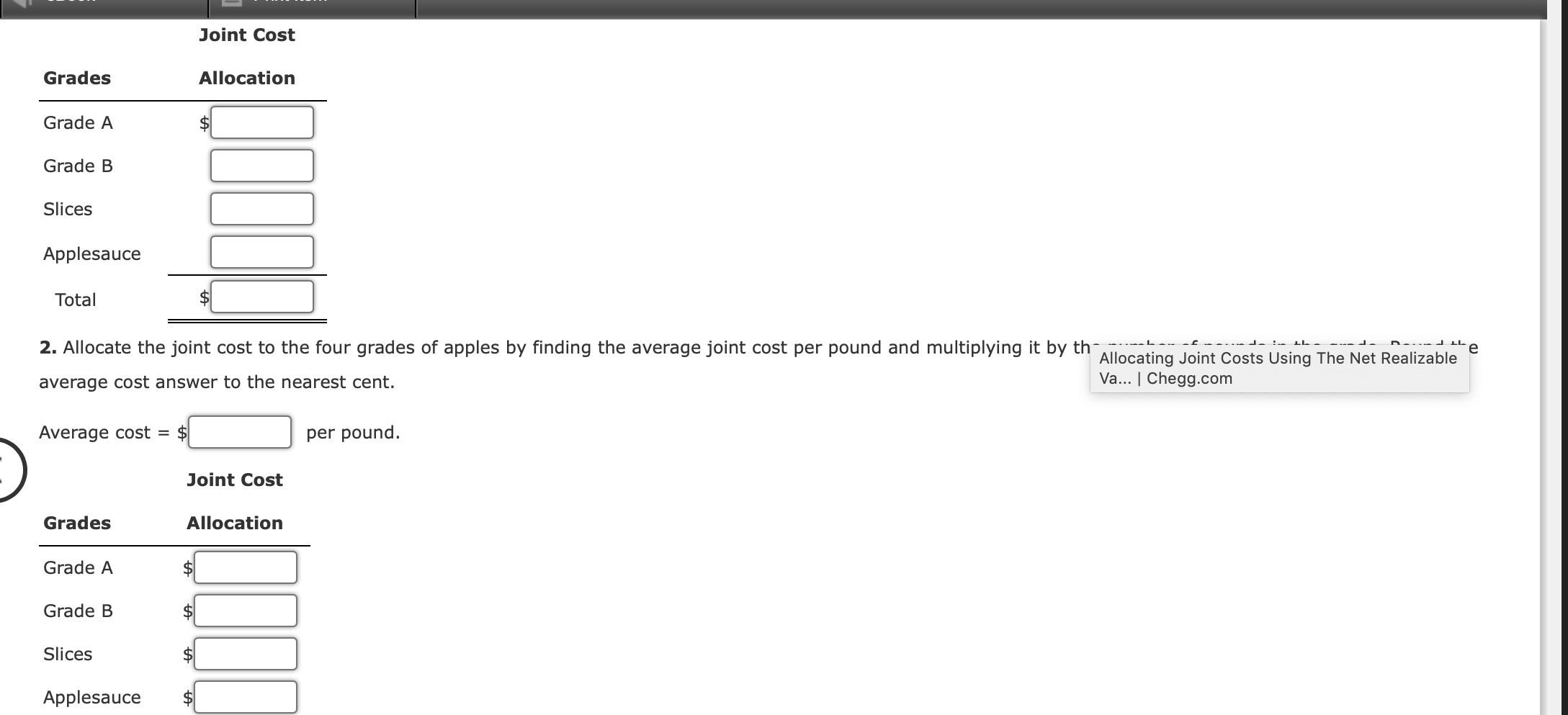 Solved Allocating Joint Costs Using the Physical Units | Chegg.com
