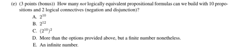 Solved (e) (3 points (bonus)) How many not logically | Chegg.com