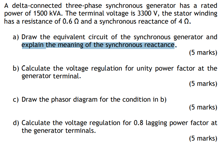Solved A delta-connected three-phase synchronous generator | Chegg.com
