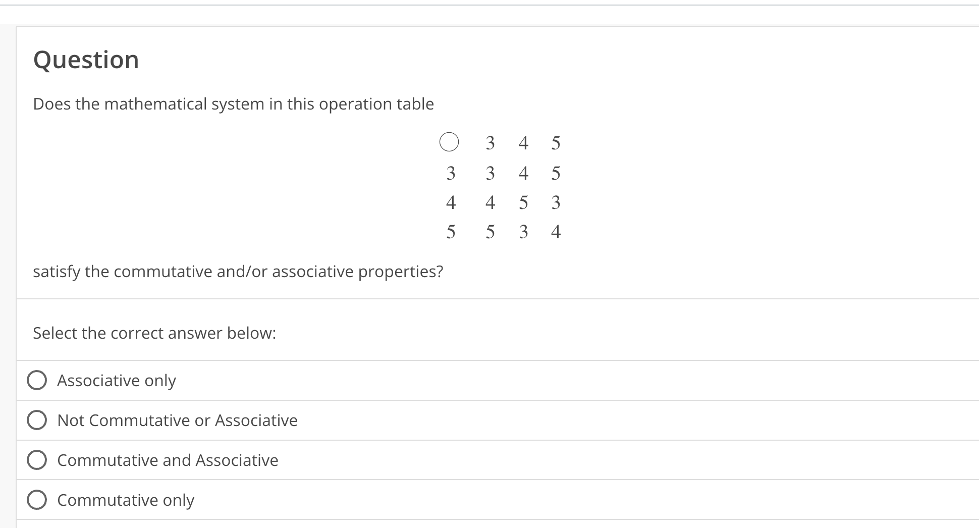 Solved Does the mathematical system in this operation table | Chegg.com