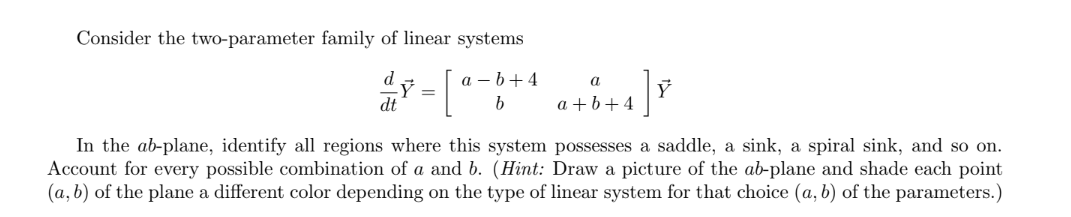 Solved Consider the two-parameter family of linear systems | Chegg.com