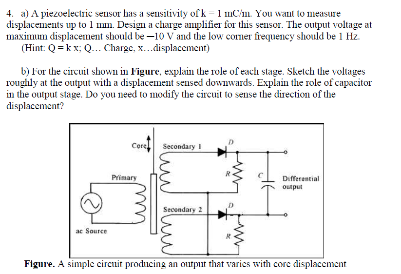 Solved 4. a) A piezoelectric sensor has a sensitivity of k= | Chegg.com
