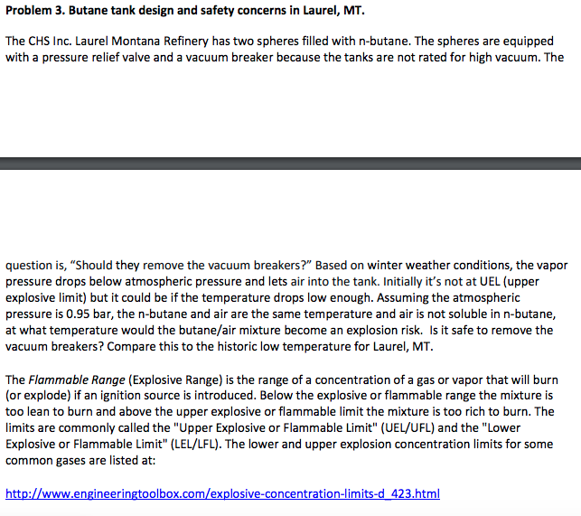 Solved Problem 3. Butane tank design and safety concerns in | Chegg.com