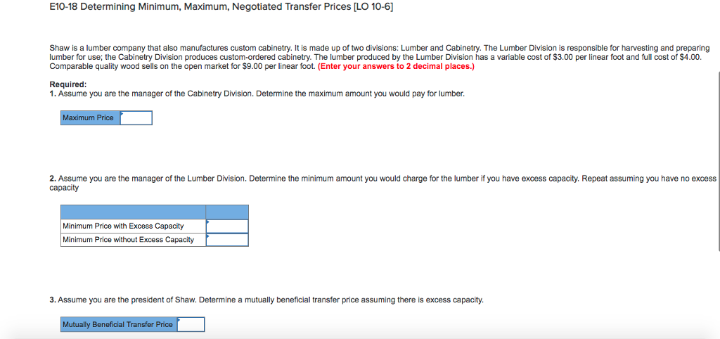 Solved E10-18 Determining Minimum, Maximum, Negotiated | Chegg.com