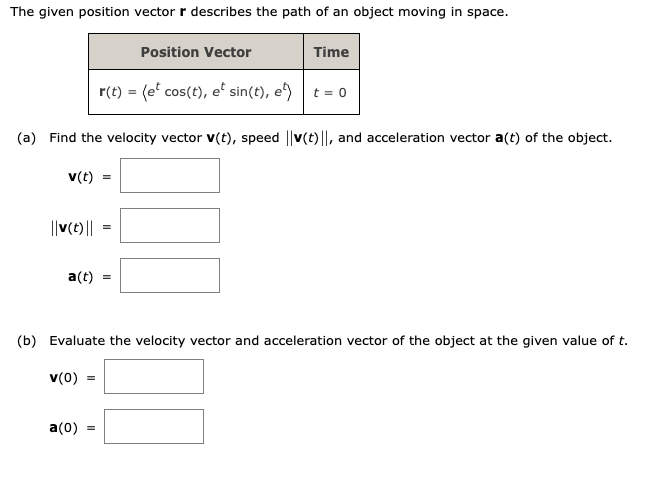 Solved The given position vector r describes the path of an | Chegg.com