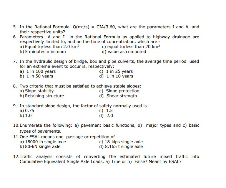 Solved 5. In the Rational Formula, Q(m/s) = CIA/3.60, what | Chegg.com