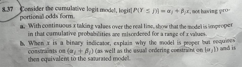 Solved 8.37 Consider the cumulative logit model, logit[P(Y