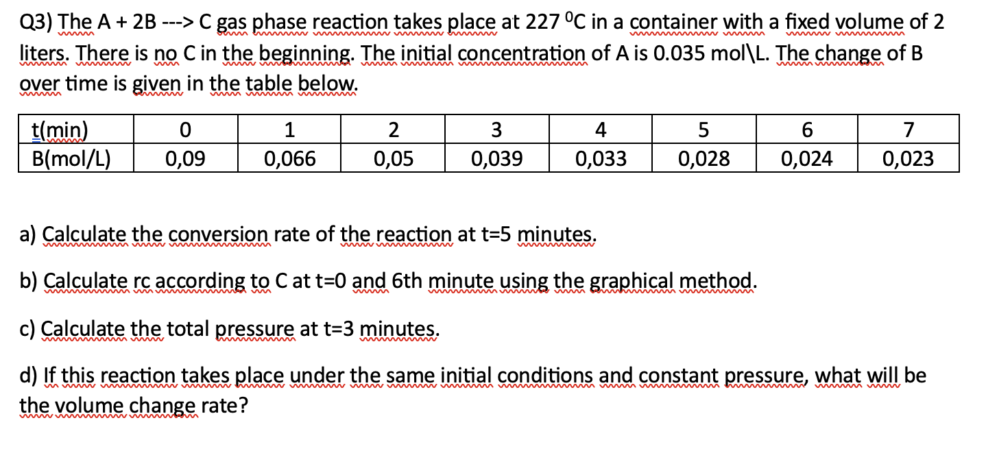 Solved Q3) ﻿The A + 2B ---> ﻿C gas phase reaction takes | Chegg.com