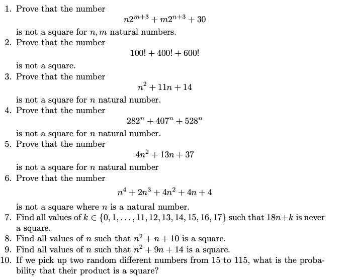 Solved 1. Prove that the number n2m+3+m2n+3+30 is not a | Chegg.com