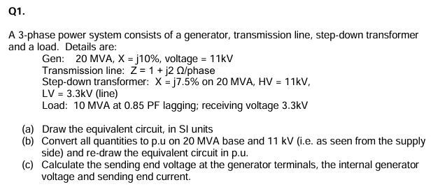 Solved Q1.A 3-phase power system consists of a generator, | Chegg.com