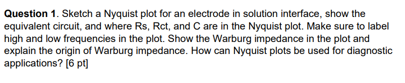Question 1. Sketch a Nyquist plot for an electrode in | Chegg.com